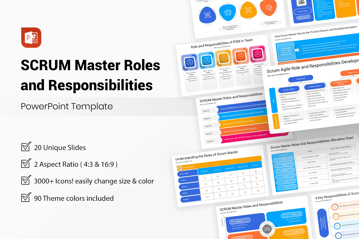 SCRUM Master Roles and Responsibilities PowerPoint Template | Nulivo Market