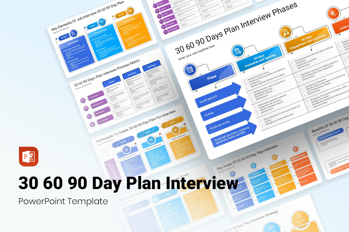 30 60 90 Day Plan Interview PowerPoint Template | Nulivo Market