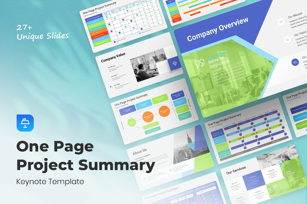 One Page Project Summary Keynote Template | Nulivo Market