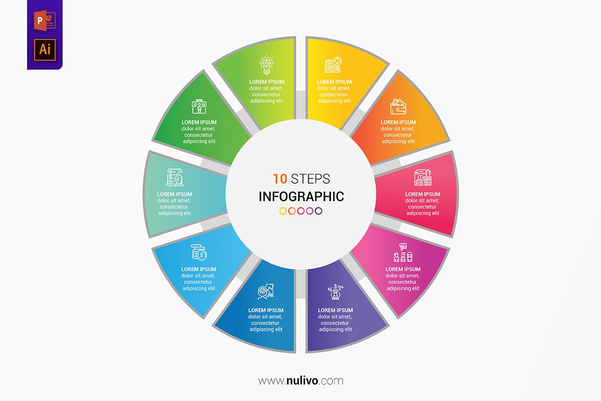 Cyclical Process Vector Infographic with 10 Steps For Presentation ...