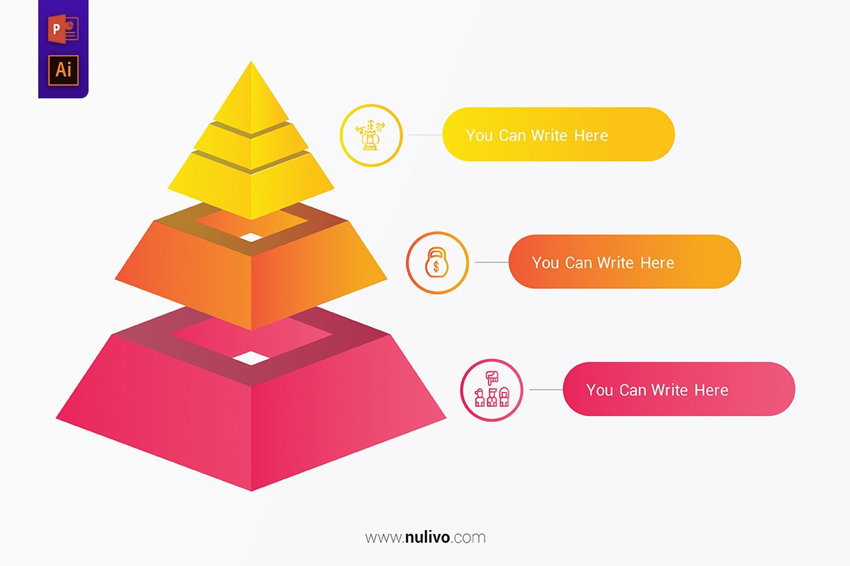 Pyramid Infographic Colorful Template With 3 Steps Concept | Nulivo Market