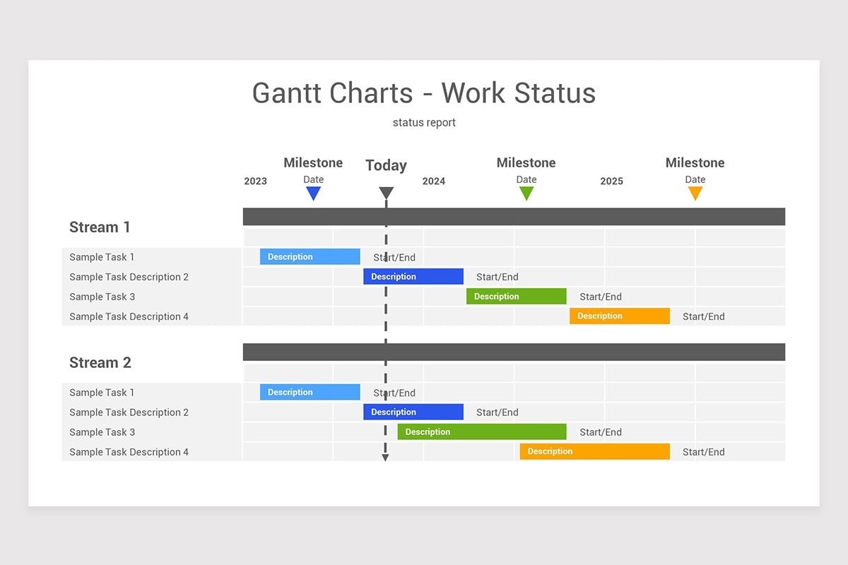 Gantt Charts Work Status PowerPoint Template | Nulivo Market