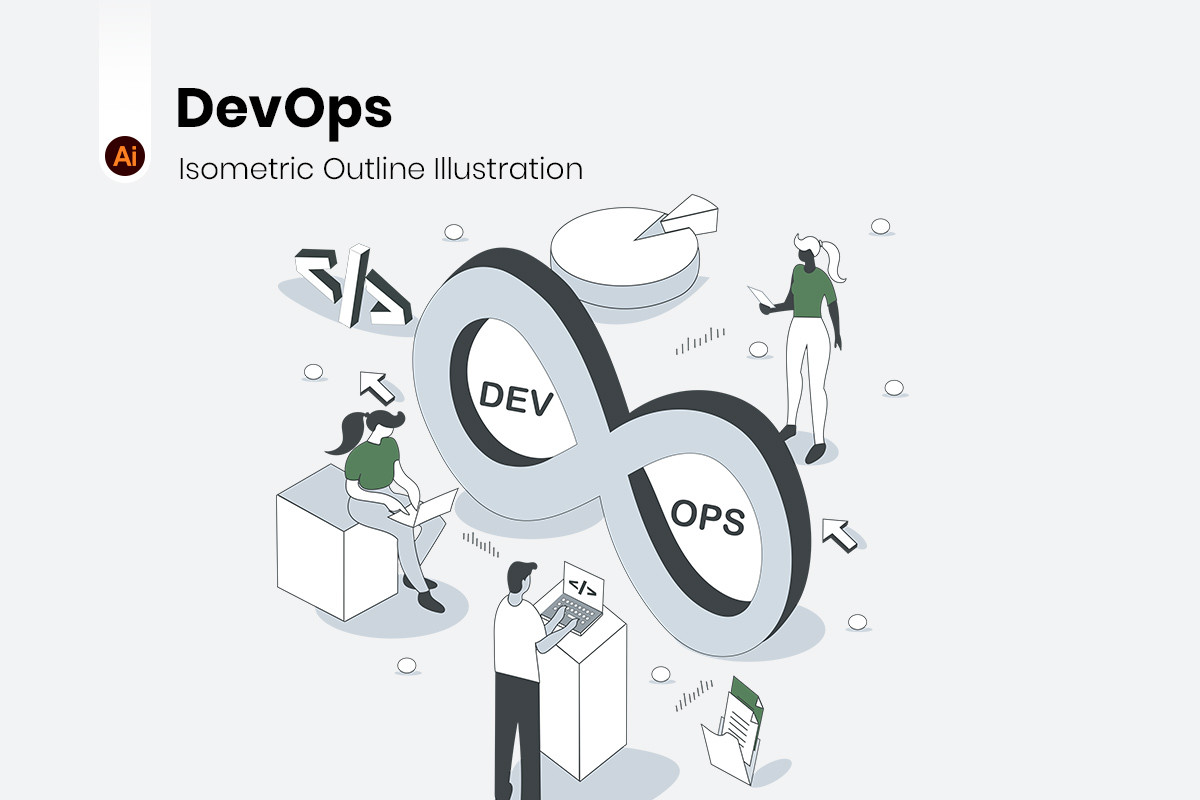 DevOps Isometric Scene Outline Illustration | Nulivo Market