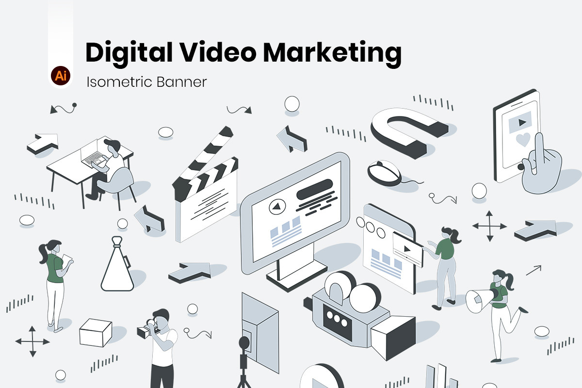 Digital Video Marketing Isometric Banner | Nulivo Market