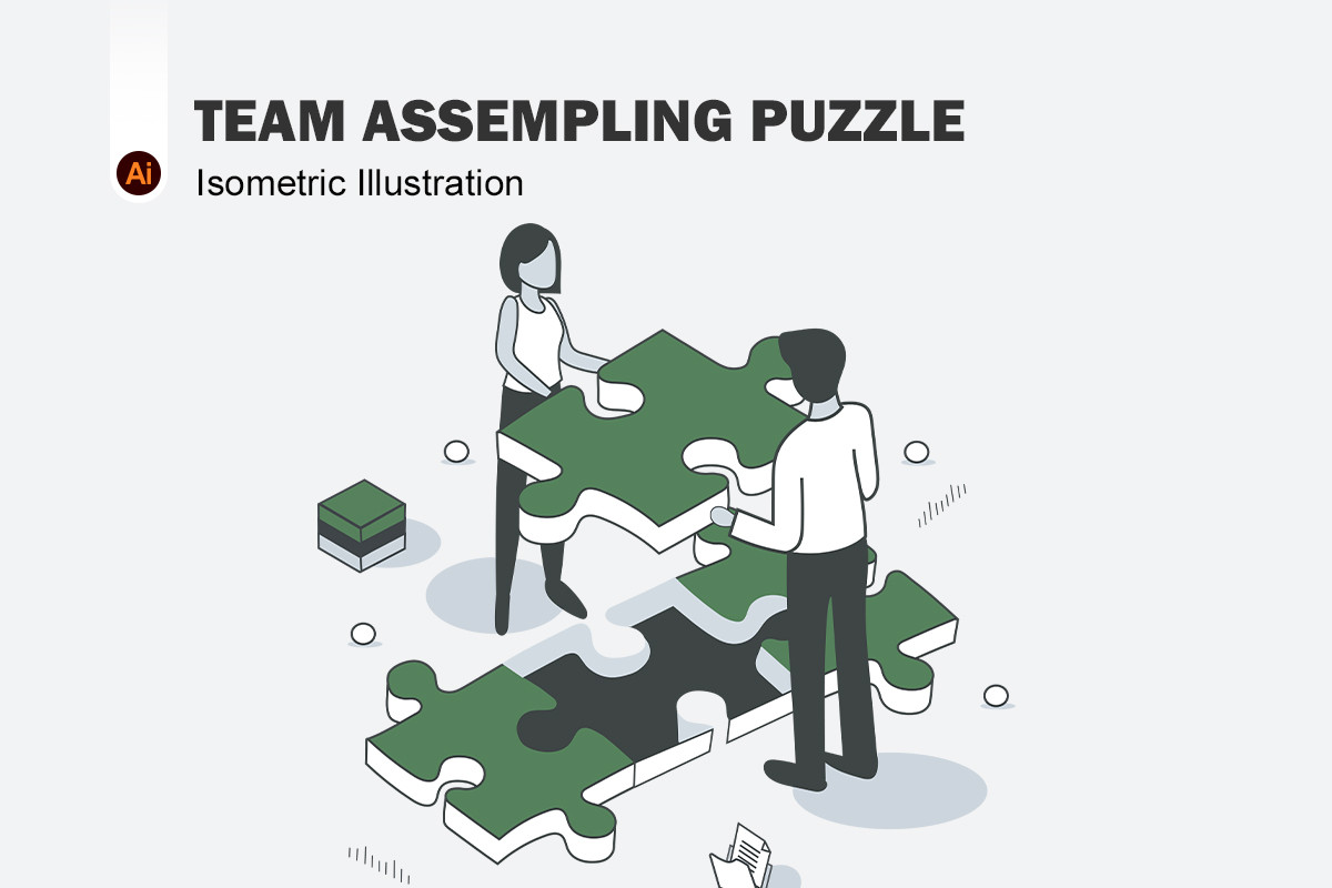 Team Assembling Puzzle Isometric Illustration | Nulivo Market