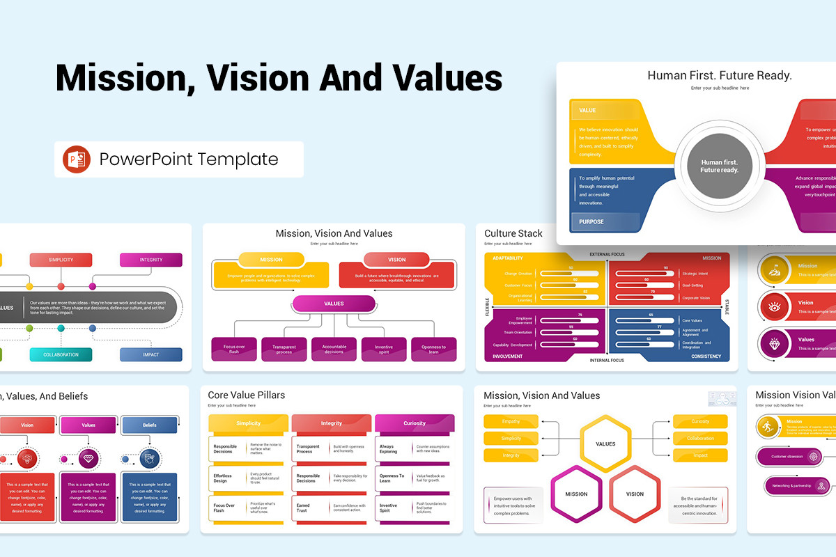 Mission, Vision And Values PowerPoint Template | Nulivo Market