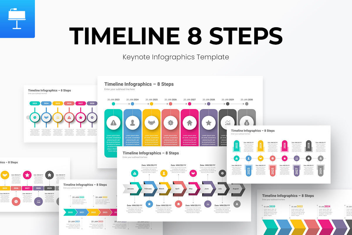 8 Steps Timeline Infographics Keynote Template | Nulivo Market