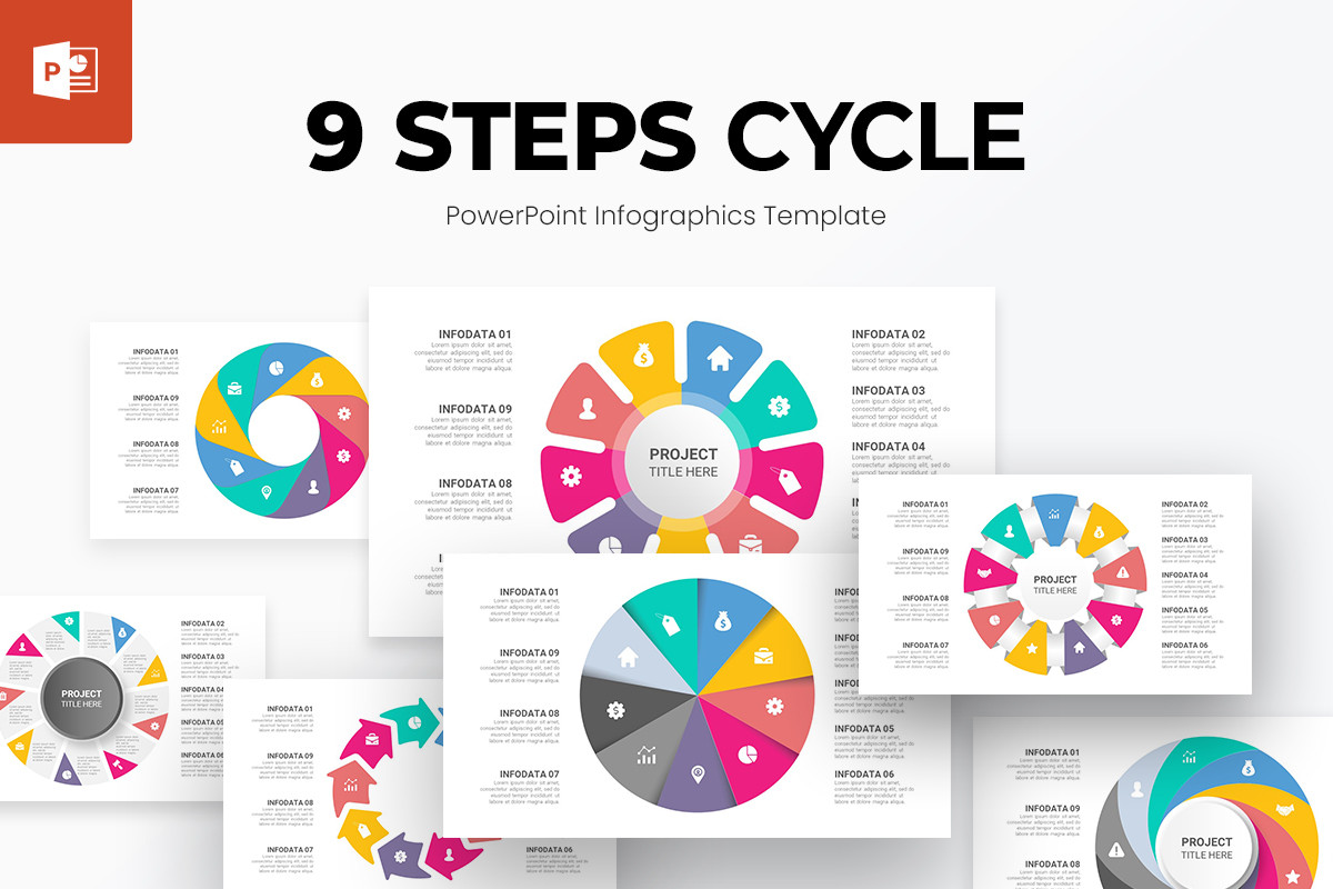 9 Steps Cycle Infographics PowerPoint Template | Nulivo Market