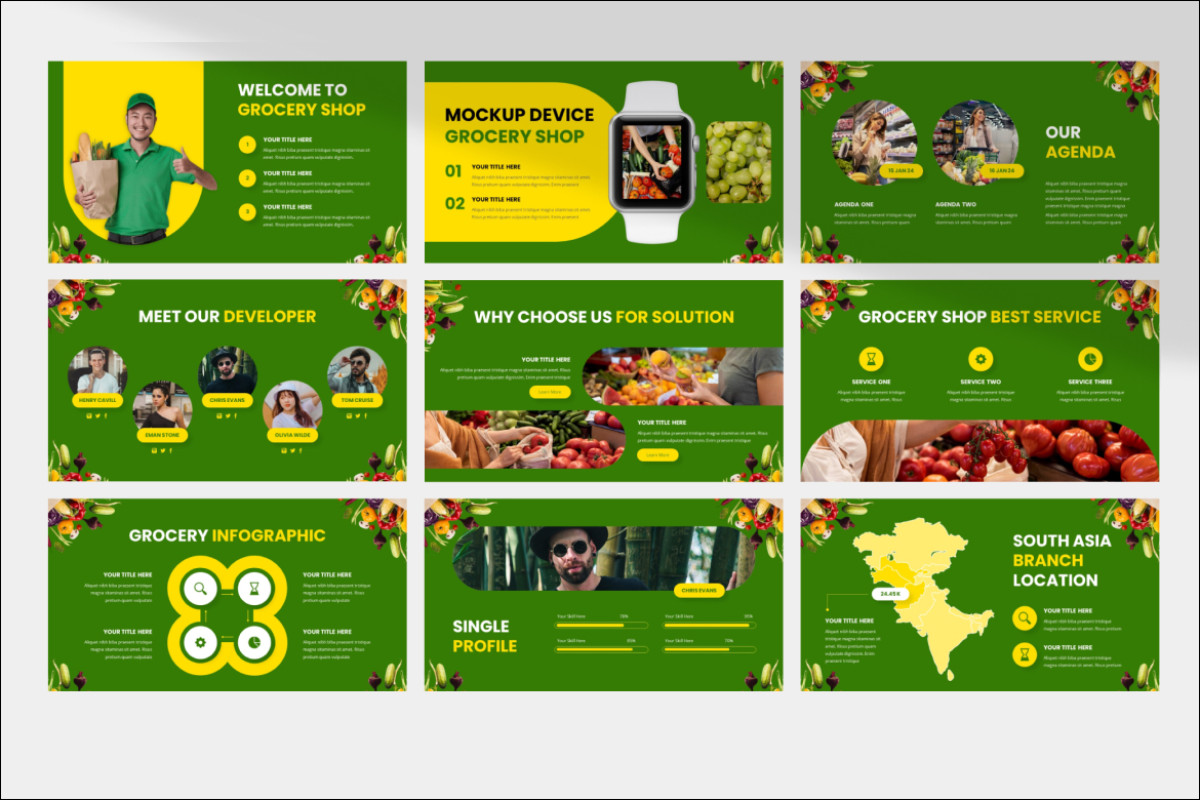 Green Nature Grocery Shop PowerPoint Template | Nulivo Market