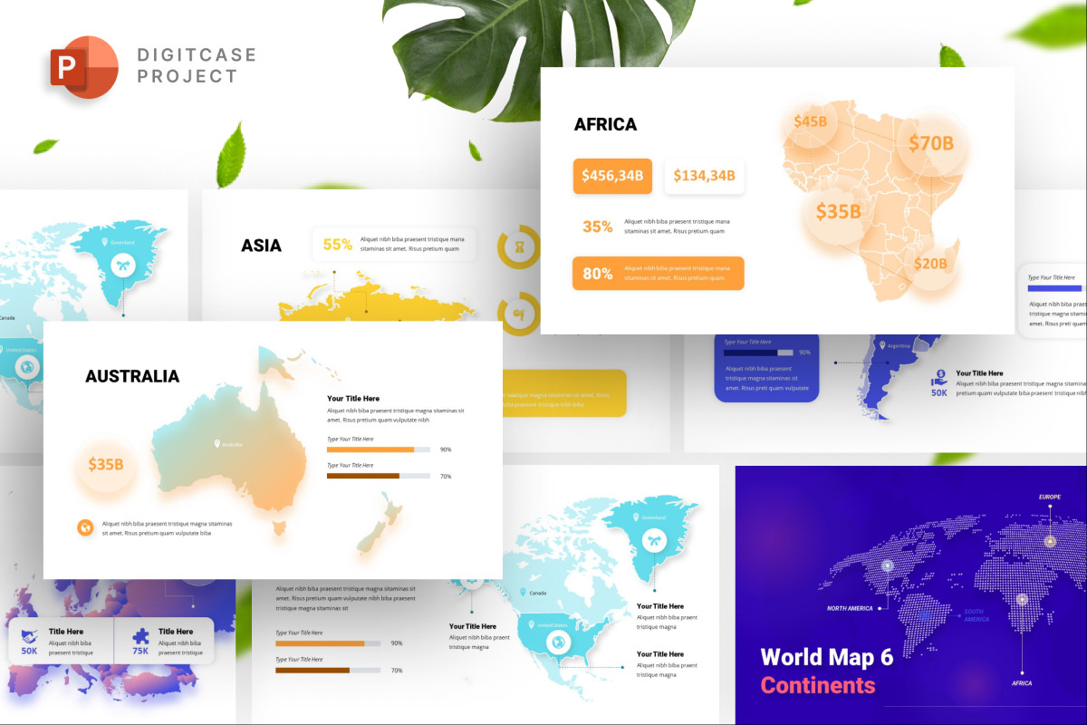 6 Continents World - Map Project Infographic | Nulivo Market