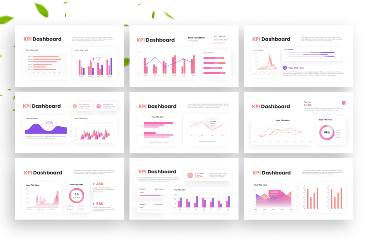 Simple Pink KPI Dashboard - PowerPoint Template | Nulivo Market
