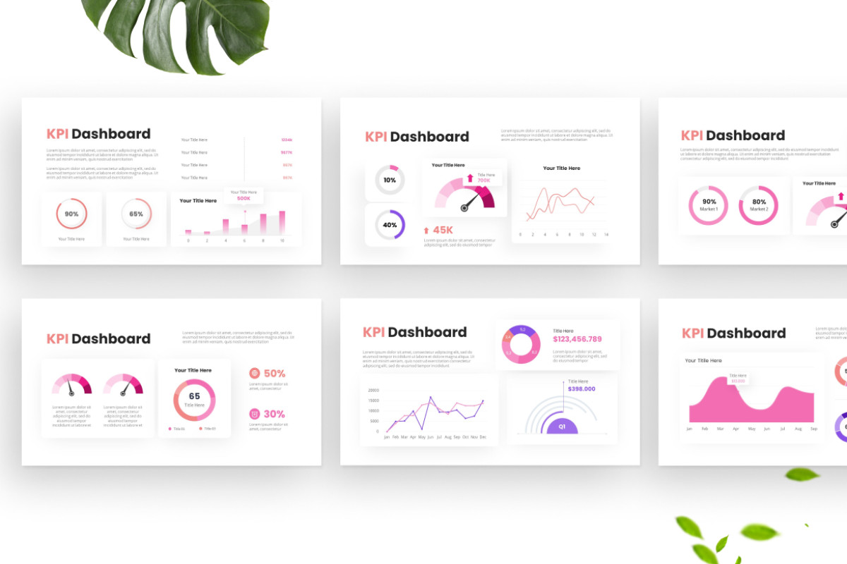 Simple Pink KPI Dashboard - PowerPoint Template | Nulivo Market