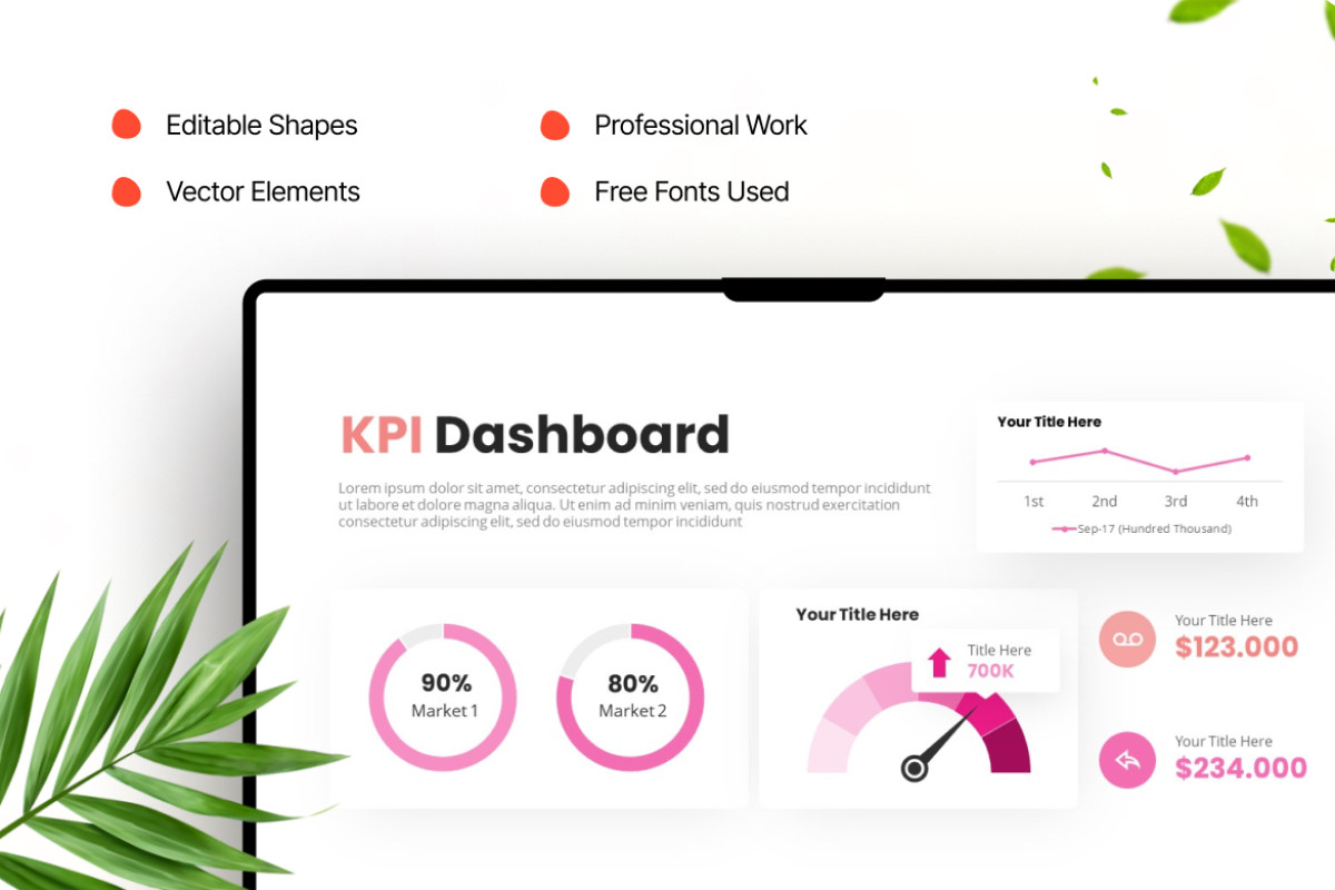 Simple Pink KPI Dashboard - PowerPoint Template | Nulivo Market