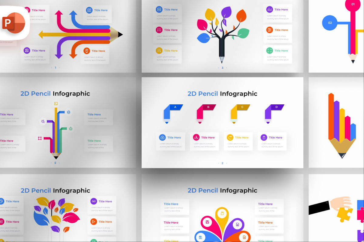2D Pencil PowerPoint Infographic Template | Nulivo Market