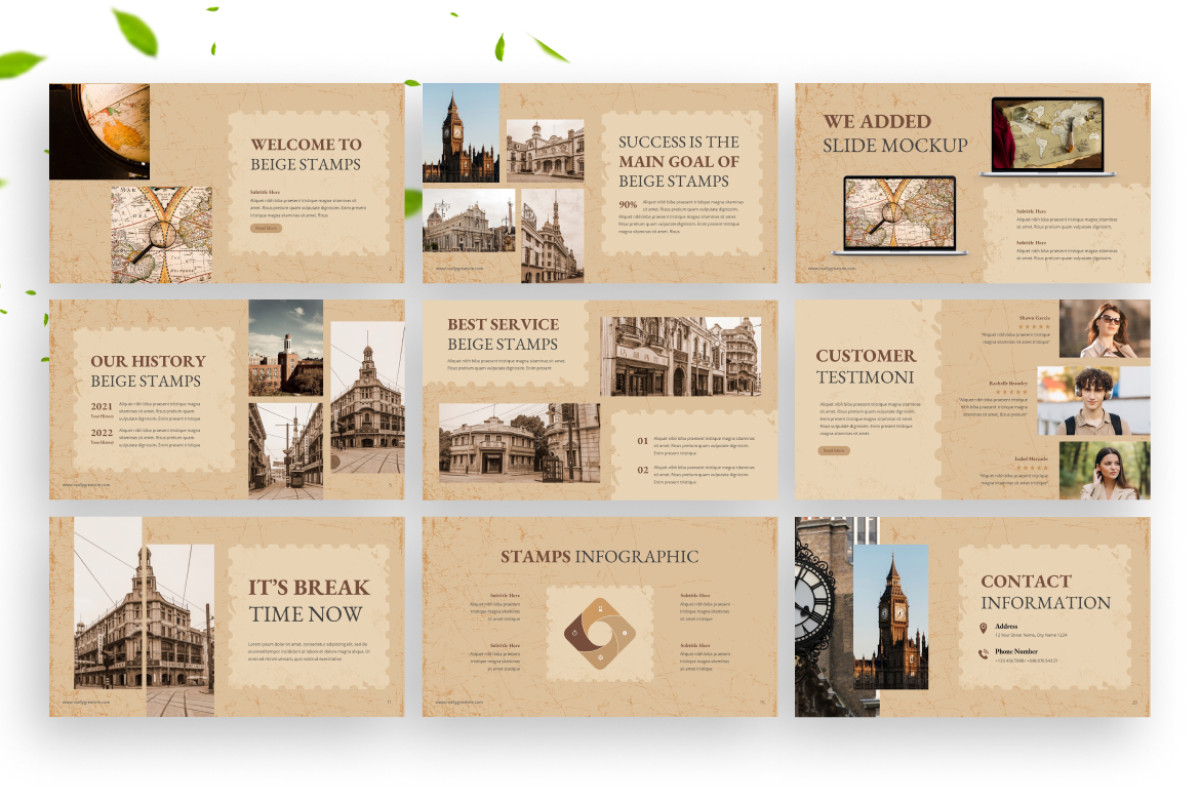 Beige Stamps Creative PowerPoint Template | Nulivo Market