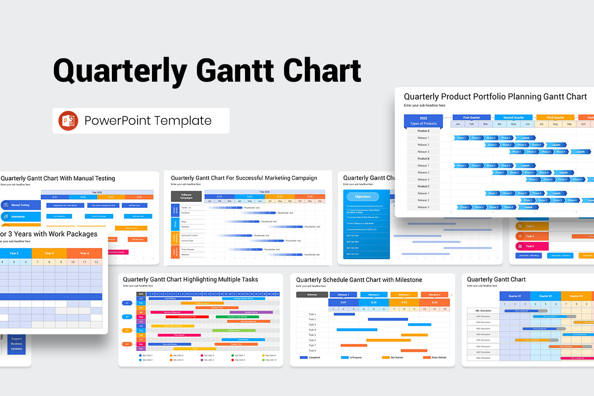 Quarterly Gantt Chart PowerPoint Presentation Template | Nulivo Market