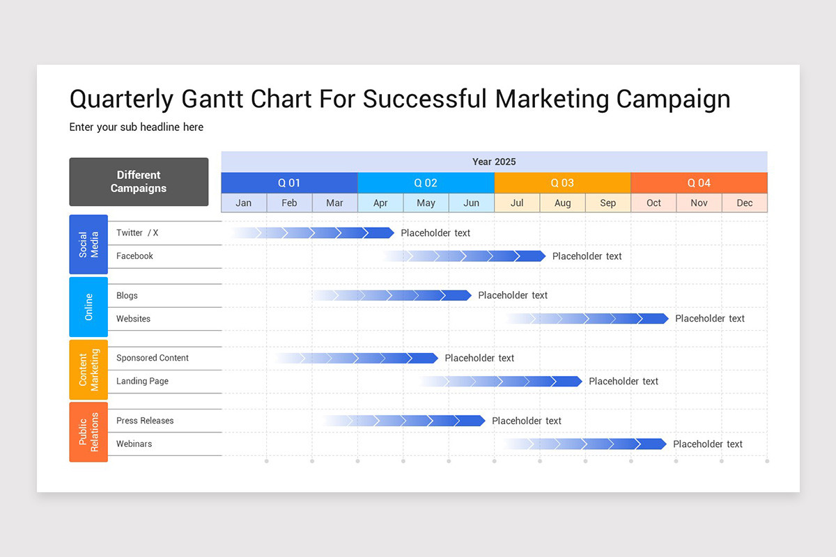 Quarterly Gantt Chart PowerPoint Presentation Template | Nulivo Market