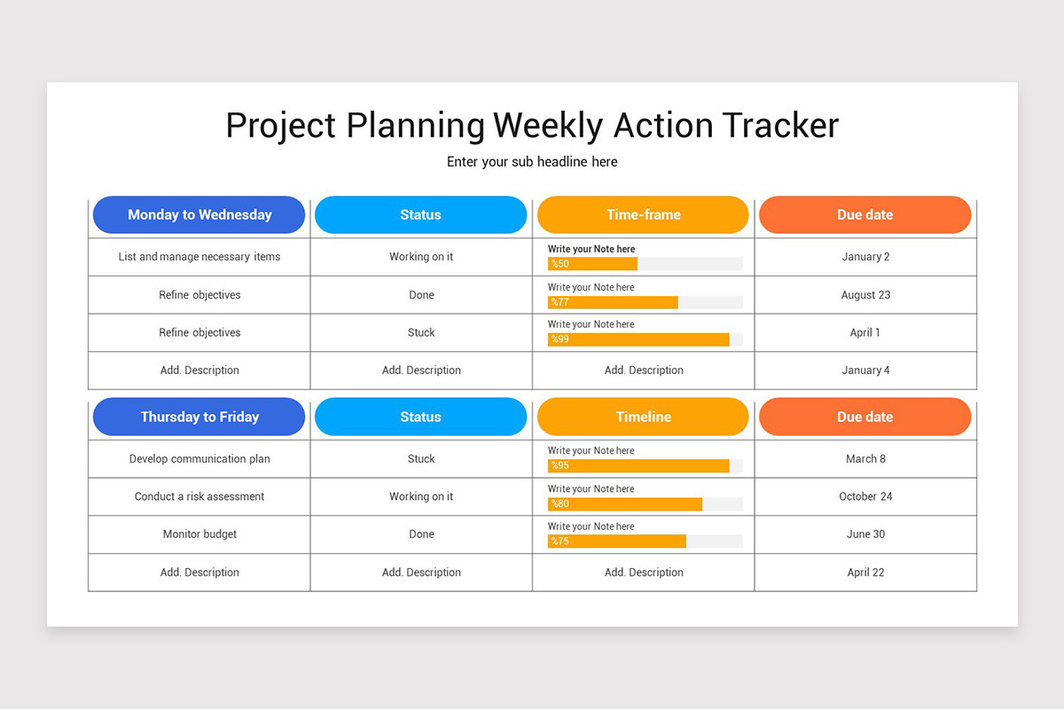 Weekly Project Planning Google Slides Template | Nulivo Market