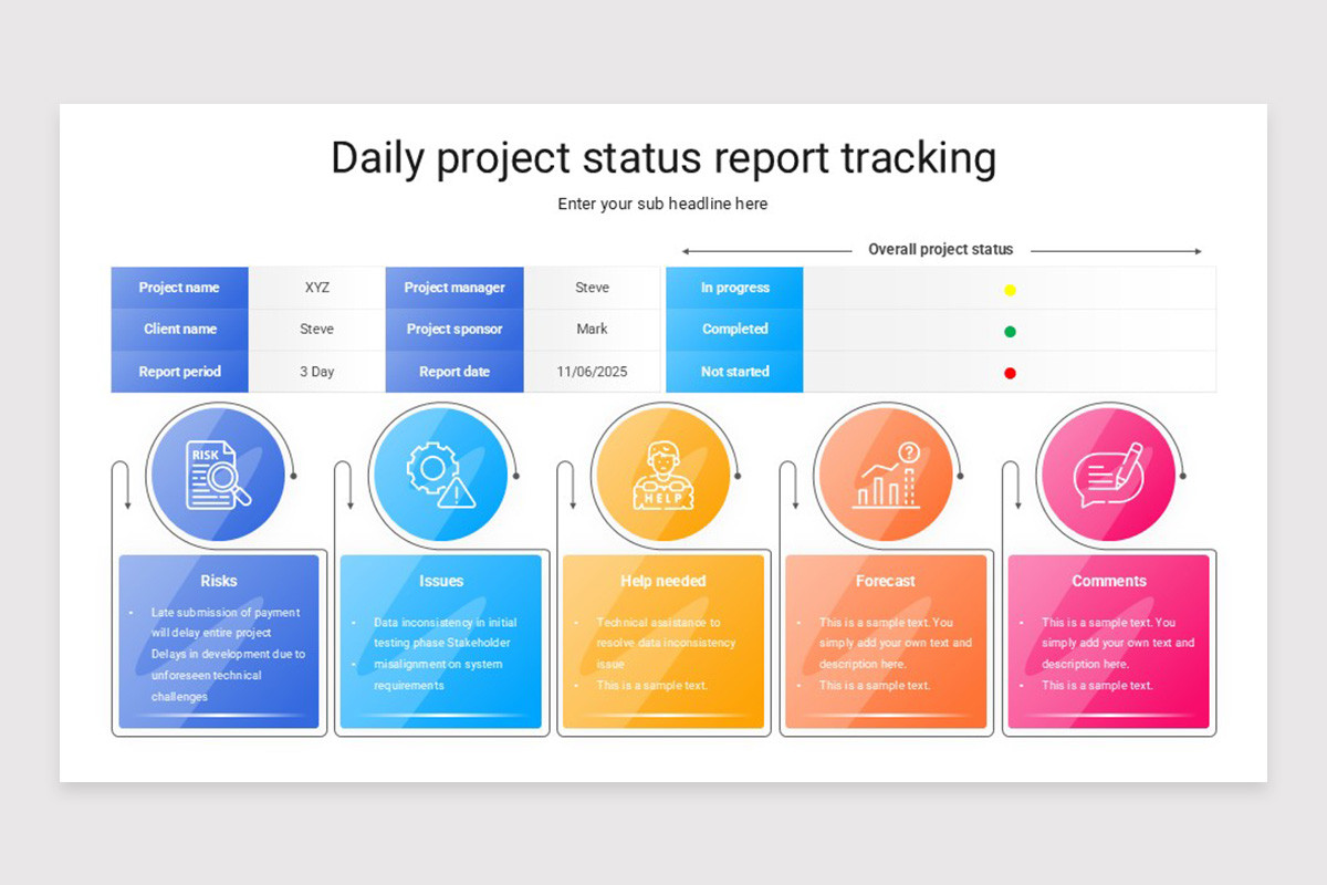 Daily Project Status Report PowerPoint Template | Nulivo Market