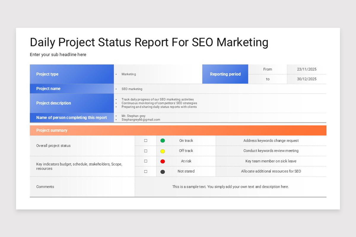 Daily Project Status Report PowerPoint Template | Nulivo Market