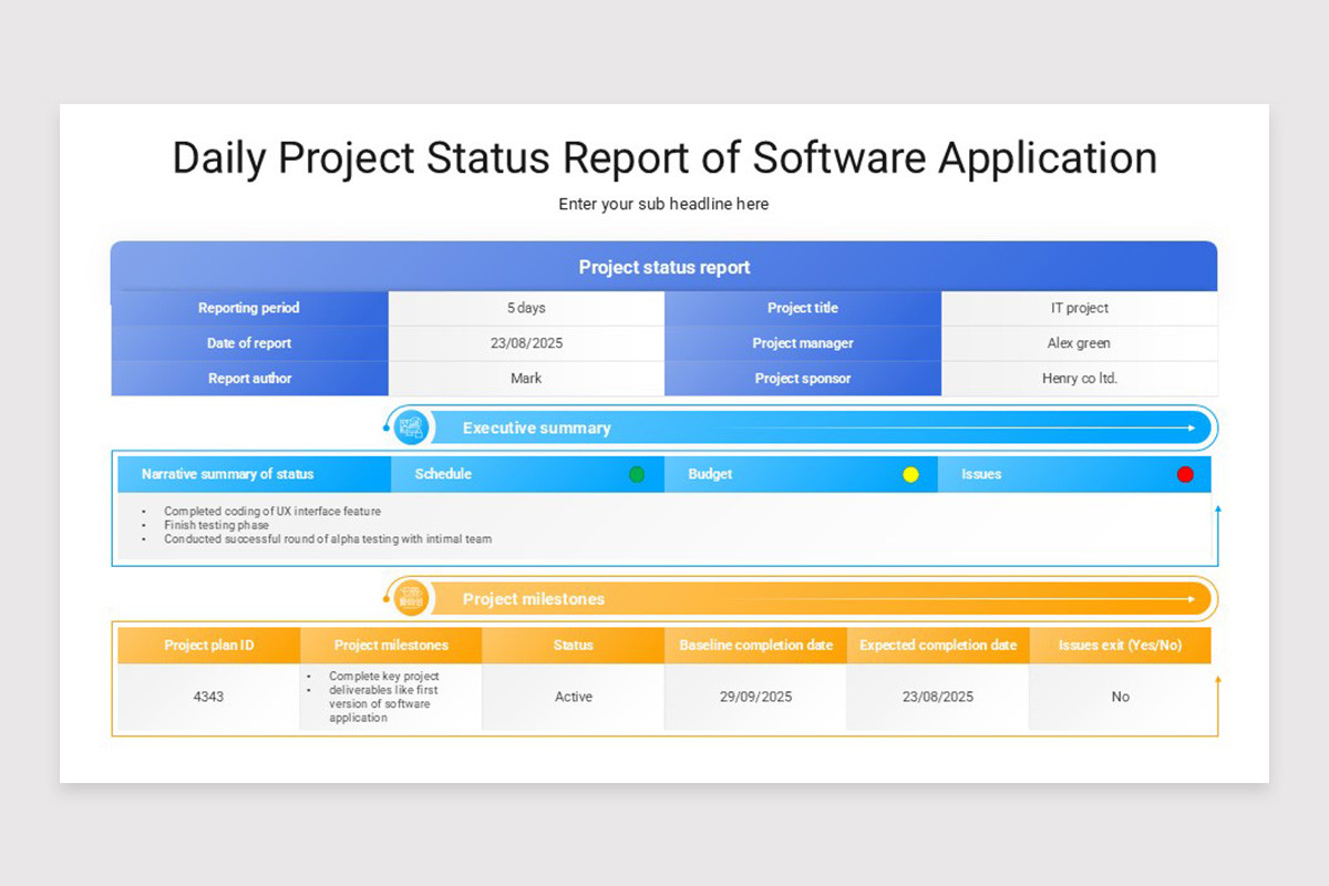 Daily Project Status Report PowerPoint Template | Nulivo Market