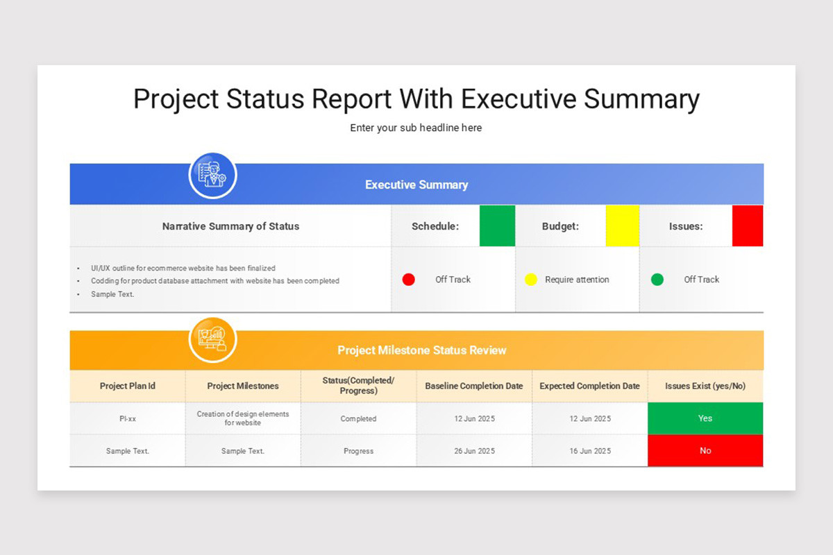 Executive Project Status Report Google Slides Template | Nulivo Market