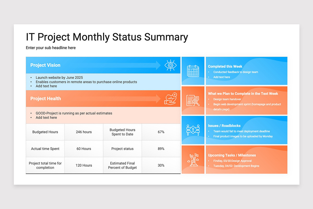 Monthly Project Status Google Slides Template | Nulivo Market