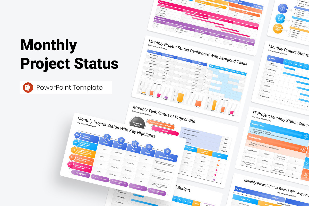 Monthly Project Status PowerPoint Template | Nulivo Market