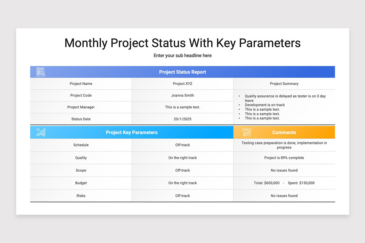 Monthly Project Status PowerPoint Template | Nulivo Market