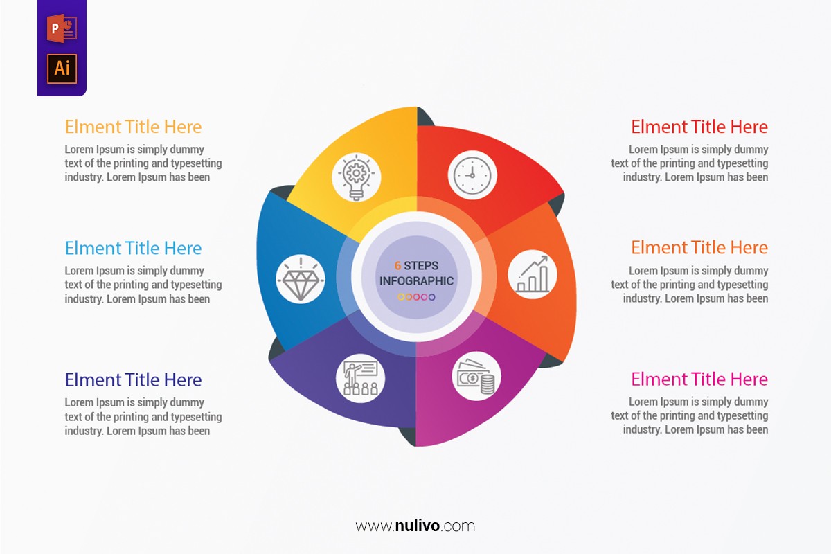 Flowchart Circle Infographic With 6 Steps For Presentation Nulivo Market