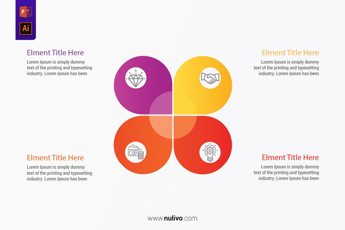 Twisted Diagram Template with 4 Parts For Presentation | Nulivo Market