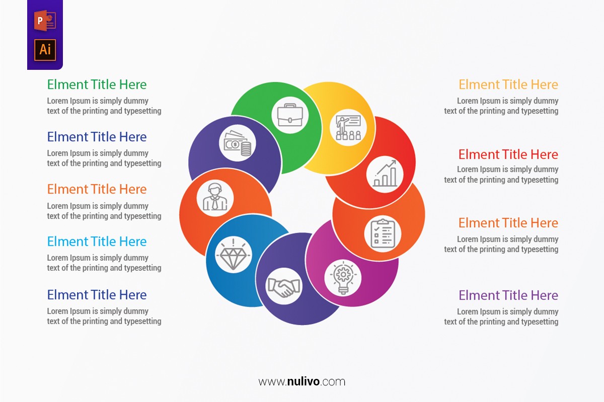 Clean Minimalistic Business 9 Parts Process chart infographic | Nulivo ...