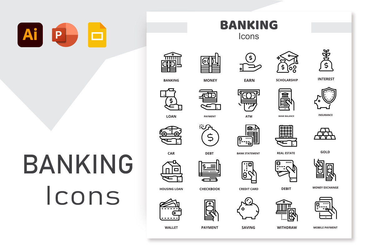 Banking Finance Line Linear Icons | Nulivo Market