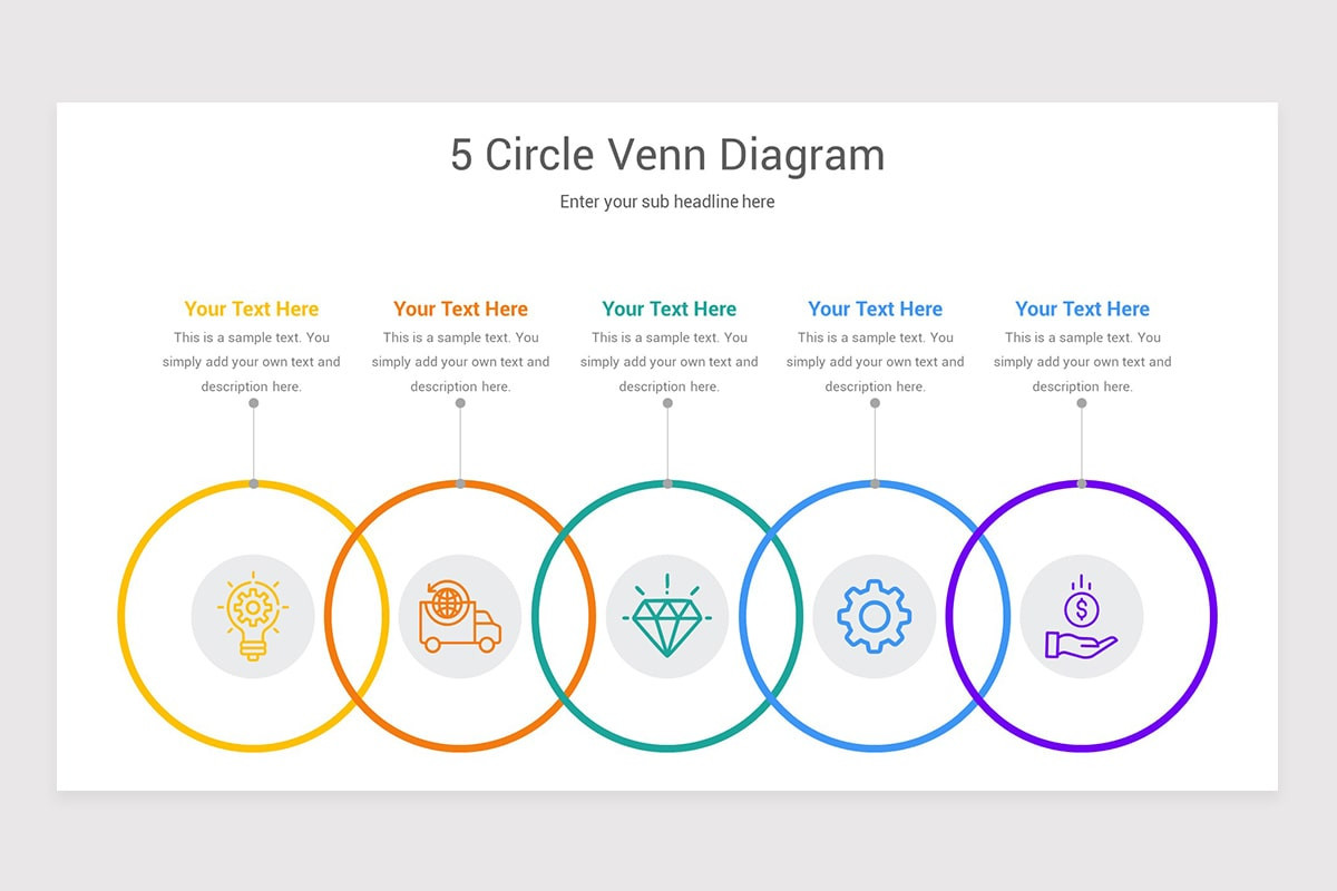 5 Circle Venn Diagram PowerPoint Template | Nulivo Market