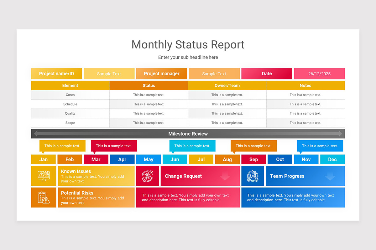 Monthly Status Report PowerPoint Presentation Template | Nulivo Market