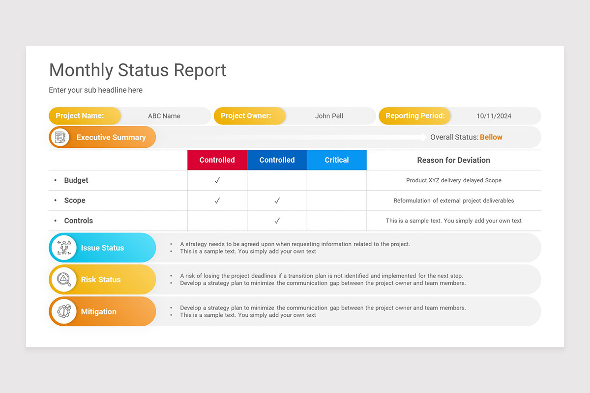Monthly Status Report Keynote Presentation Template | Nulivo Market